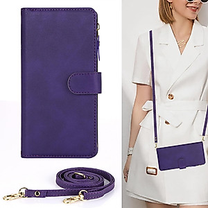 Jaorty Crossbody Case for iPhone 15 Pro Max, Purple with Strap Lanyard, Magnetic Flip Leather Wallet Case for Women, 6.7"