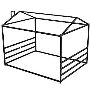 Merax Queen Size Metal House Bed with Roof, Floor Beds with Sturdy Steel Bedframe for Boys and Girls, No Box Spring Needed, Black