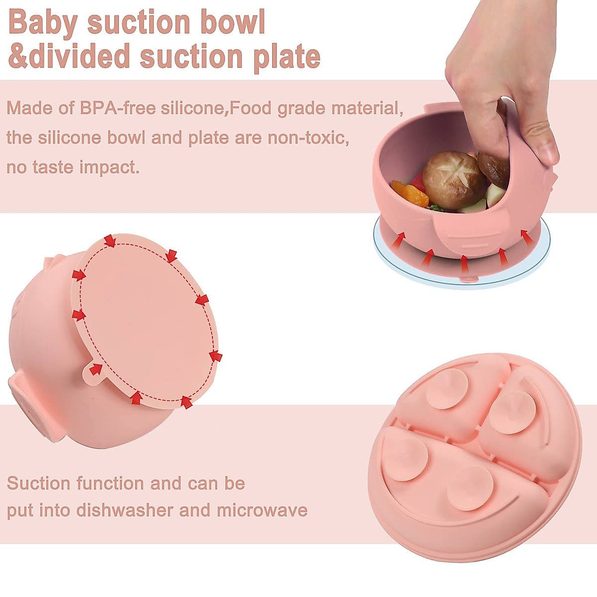Silicone Baby Feeding Set, Baby Led Weaning Supplies with Suction Plates, Bowls Toddler Self Feeding Dish Set with Spoons Forks, Feeding Mat