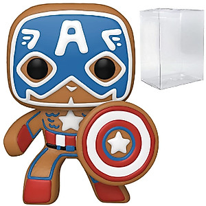 POP Marvel: Holiday - Gingerbread Captain America Funko Vinyl Figure (Bundled with Compatible Box Protector Case), Multicolored, 3.75 inches