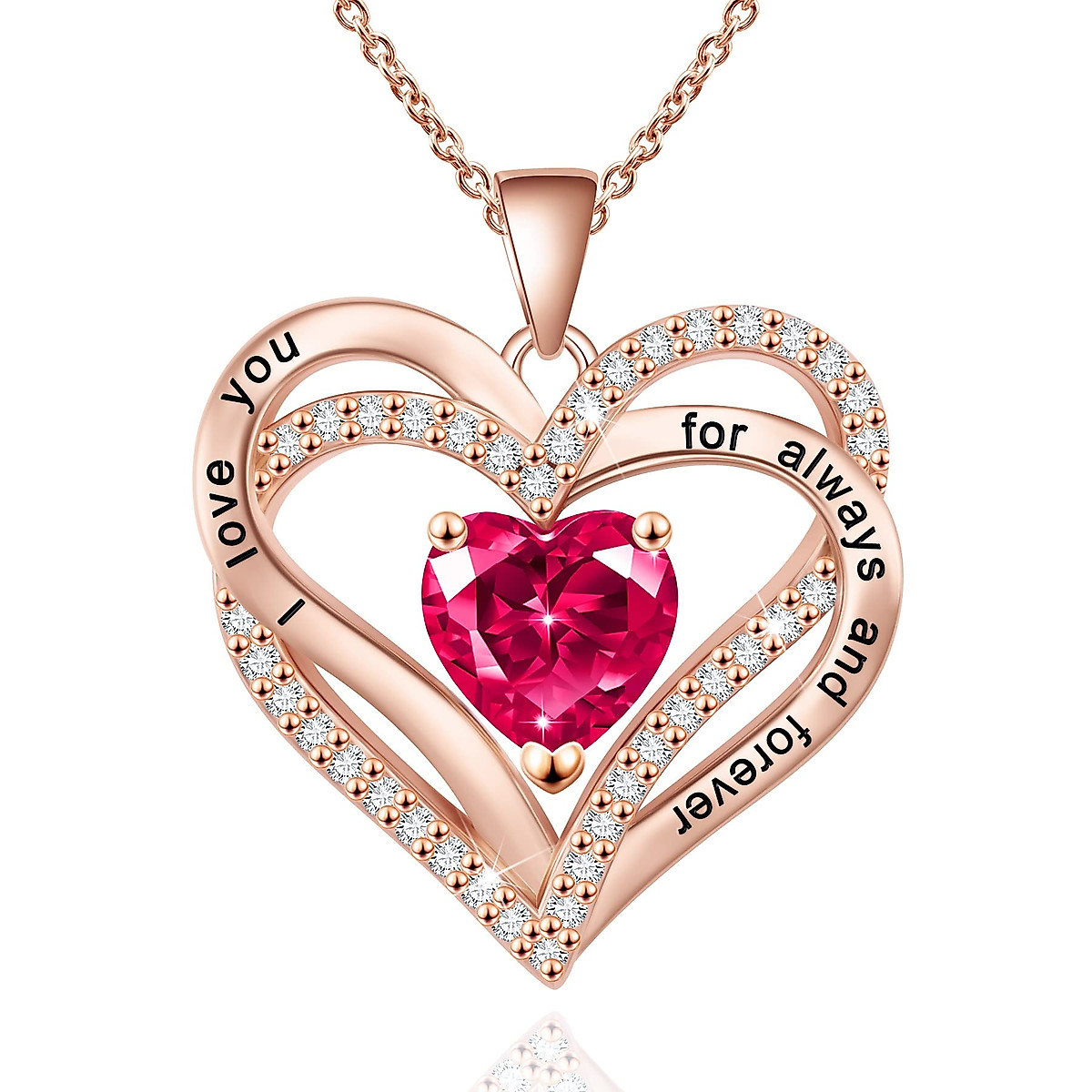 Beauyist Love Heart Birthstone Necklaces for Women, Engraved Pendant Necklace Jewelry Gifts