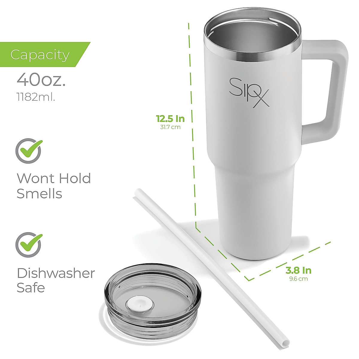 SIPX™ Insulated Tumbler With Lid And Straw, 40oz. Tumbler With Handle Keeps Cold 12 Hours, Water Bottle Thermos With Lid, BPA-Free Reusable Insulated Coffee Tumblers, Travel Mug Great For Beach Party