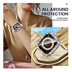 Tensea [2 in 1 for Waterproof Apple Watch Ultra2/Ultra Screen Protector Case 49mm Accessories, iWatch Hard PC Diamond Front and Back Bumper Case with Tempered Glass Film, Bling Face Cover Women, 49 mm