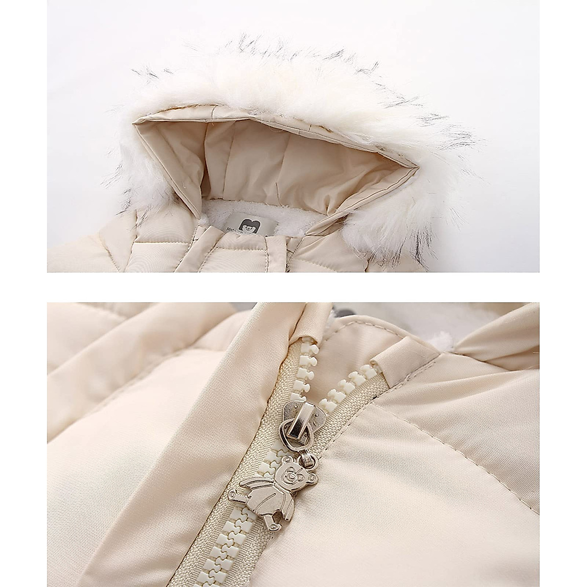 Tengoait Infants Girls Spring Fleece Pram Snow Suits Baby Boy Christmas Hooded Wearing Coat Unisex Baby Cartoon Mittens Onesie Winter Outwear Footie Beige for 12-18 Months M(10)