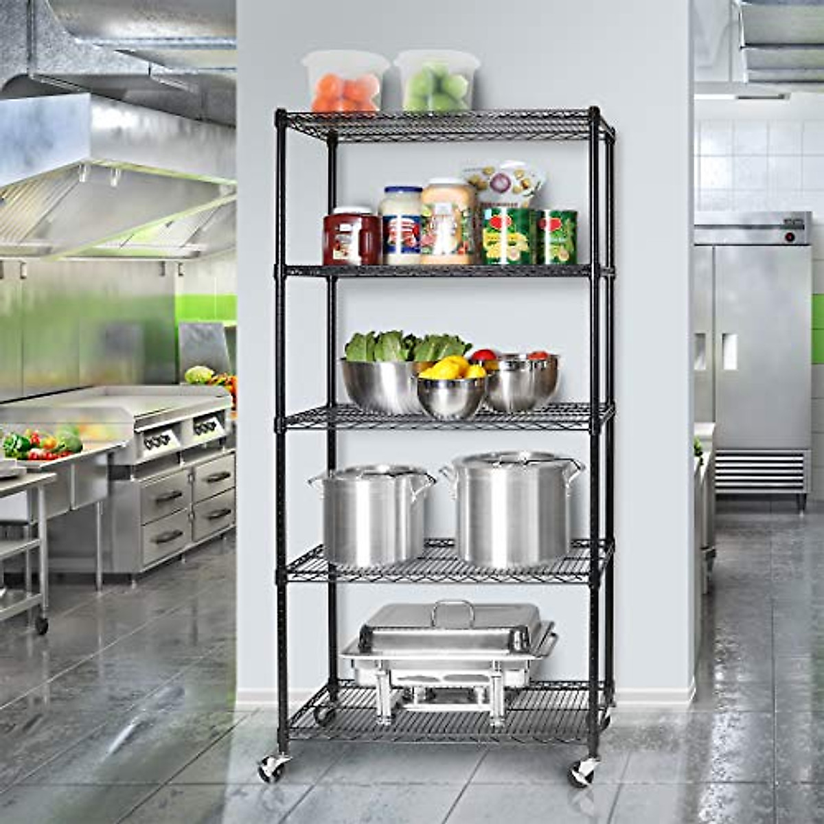 Seville Classics UltraDurable Heavy Duty NSF Solid Steel Wire Rack Storage Unit, Organizer for Garage, Warehouse, Office, Restaurant, Classroom, Kitchen, Black, 5-Tier Shelving, 36" W x 18" D