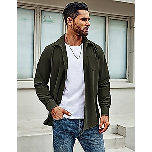 COOFANDY Men's Waffle Corduroy Solid Winter Shirts Outdoor Corduroy Jacket with Pocket