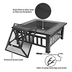 LIUXUEFE Fire Pit, Heater Brazier, Garden Portable Table Stove, BBQ Terrace Camping Fire Bowl with Accessories