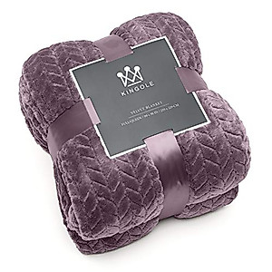 Kingole Flannel Fleece Luxury Throw Jacquard Weave Blanket, Lavender Queen Size Leaf Pattern Cozy Couch/Bed Super Soft and Warm Plush Microfiber 350GSM (90 x 90 inches)