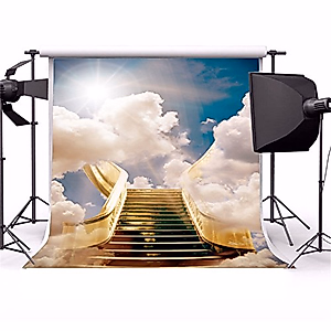 CSFOTO Polyester 5x5ft Heaven Backdrop in Loving Memory Backdrop Heaven Sent Theme Decorations Kingdom of God Stairs to Paradise Sunlight Church Events Background Heavenly Backdrops for Photoshoot
