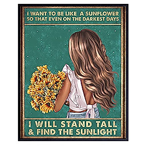 Boho Hippy Wall Art & Decor - Be Like A Sunflower - Inspirational Poster Print - Motivational Positive Quotes - Uplifting Encouragement Gifts for Women, Teen Girls Bedroom - Cute Bohemian Home Decor