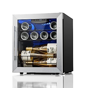 Yeego Small Wine Fridge Refrigerator, 12 Bottle 38-65℉ Wine Cooler Counter Top/Freestanding w/Anti-U V Glass Door Digital Temp Control for Champagne/Red/White/Sparkling Wine, Home, 1.6cu.ft, Black