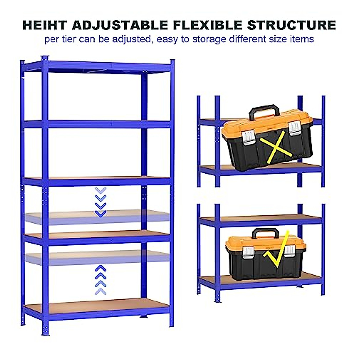 Vandise 5-Shelf Shelving Unit with MDF Boards, Adjustable Steel Shelve, 59H x 28W x 12D inch, 386lbs Loading Capacity per Shelf, Shelving Units and Storage for Kitchen and Garage (Blue)