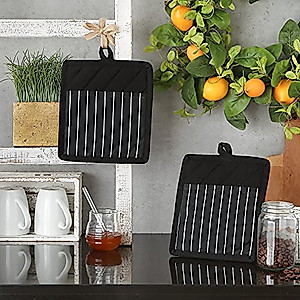 Professional and Commercial Grade, Chef Stripe Kitchen, Potholders, Black