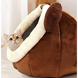 Lcybem Cat Beds for Indoor Cats - Cat Bed Cave with Removable Washable Cushioned Pillow, Soft Plush Premium Cotton No Deformation Pet Bed, Roomy Bear Cat House Design, Multiple Sizes-L
