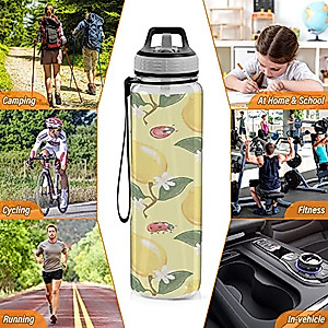 xigua Ladybug Water Bottle with Straw Lid,32 oz Leakproof Sport Water Bottle with Wide Handle for Gym,Cycling,School,Travel