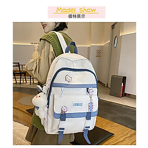 MEOKIM Kawaii Backpack with Cute Pin Accessories Plush Pendant Student Bag Large Capacity Waterproof Travel Backpack(Pink)