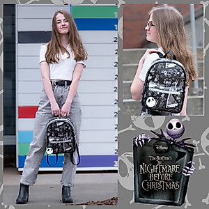 Disney Nightmare Before Christmas Allover Print Double Strap Should Bag, Mini Backpack with Molded Jack Dangle, 10.5 Inches, Adjustable Straps, Faux Leather