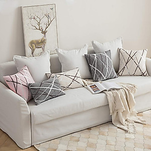 MIULEE Pack of 2 Decorative Throw Pillow Covers Woven Textured Chenille Cozy Modern Concise Soft Light Tan Square Cushion Shams for Bedroom Sofa Car 18 x 18 Inch