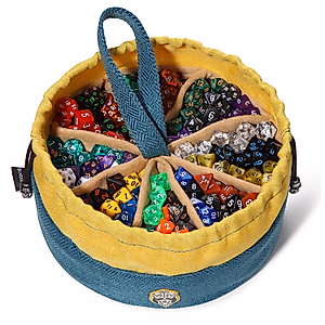 CardKingPro Monstrous - Dice Bag with 8 Pockets - Blue/Yellow - Huge Capacity 500+ Dice - Great for Dice Hoarders