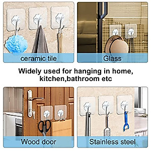 Anffeary 50 Packs Adhesive Hooks, Heavy Duty 22lb(Max) Wall Hooks for Hanging Key Cup Hat Coat Holder, Transparent Waterproof Sticky Hooks Wall Hangers for Kitchen Bathroom Shower Door Hanger Hooks