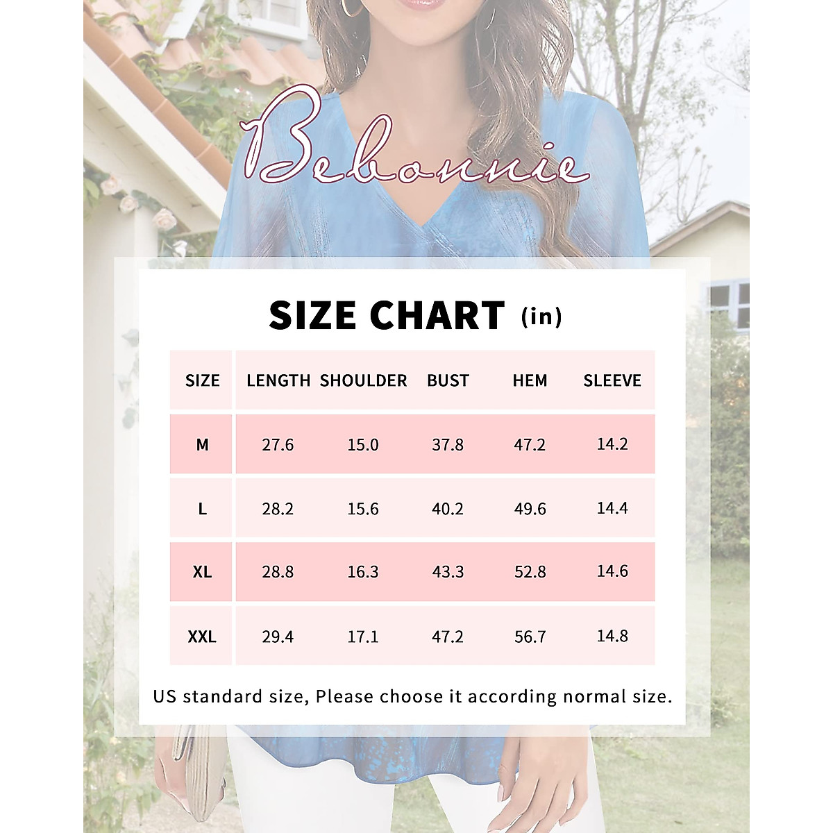 Bebonnie Womens 3/4 Sleeve Tops and Blouses Fashion 2023 Bell Sleeve Polyester Tunic Tops Loose Fit Chiffon Blouses Business Casual Formal Tops for Women Elegant Evening Wear Starry Blue M
