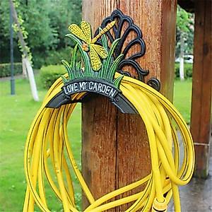 Water Pipe Holds Rack Heavy Duty Cast Iron Metal Dragonfly Wall Mounted Hose Butler Rustic Wall Hose Hanger Reel,love My Garden Garden Hose Storage Device Decoration Cast Iron Doorbell Decoration