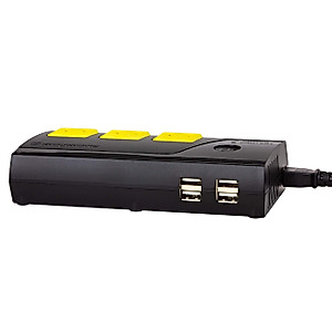 Scosche PI200PS-1 INVERT200 200W Mobile Power Inverter with 3 AC Outlets, 4 USB Ports and a 12V Car Adapter with Cable