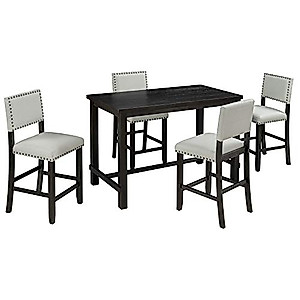 WOZNLA 6-Piece Counter Height Dining Set - Kitchen DiningTable Set with Shelf, 4 Chairs, and Bench - Versatile Dining Room and Kitchen Furniture