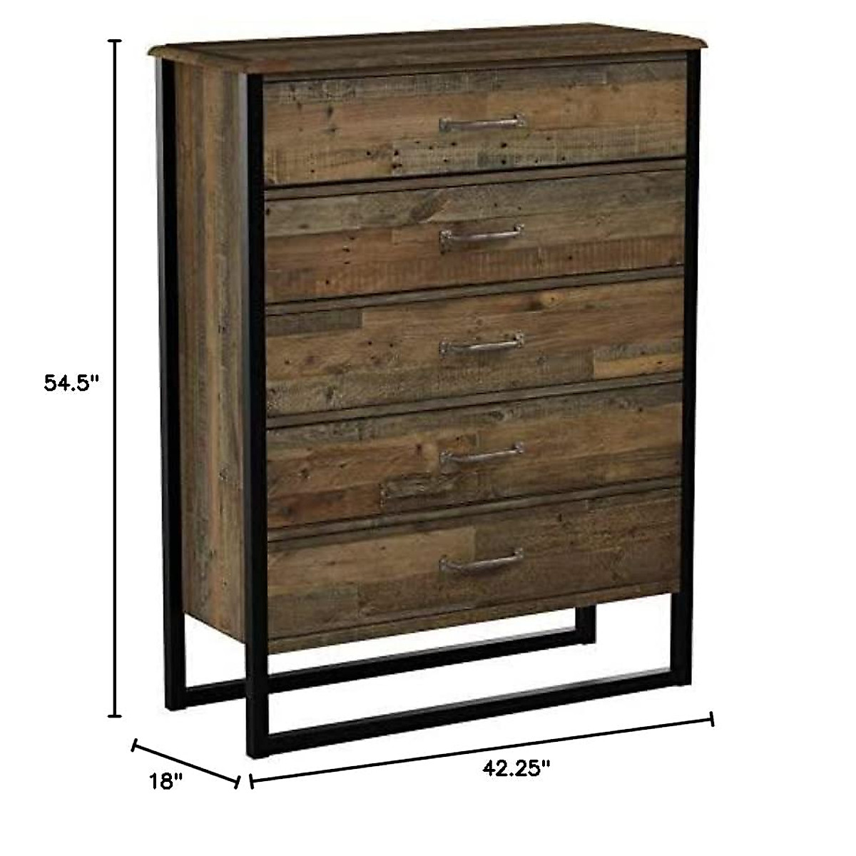 Signature Design by Ashley Sommerford Industrial Farmhouse 5 Drawer Chest with Dovetail Construction, Butcher-Block Brown, Black