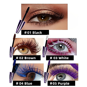 5D Purple Mascara Volume and Length -1Pcs Waterproof Smudge-Proof Color Mascara for Eyelashes, Volumizing Curling Defining Eye Lashes, Longwear Fiber Colored Mascara for Women Girl Eye Makeup