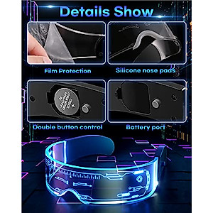NIUCOO LED Visor Glasses Light Up: [7 Colors 4 Modes] Cyberpunk Futuristic Luminous Cosplay Glasses Rave Cyber Lightup Goggles (High Tech)