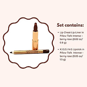 CHARLOTTE TILBURY Mini Pillow Talk Duo Lip Kit Pillow Talk Intense - Travel Size Lip Makeup Set, Mini Lip Cheat Lip Liner and Mini Matte Revolution Lipstick, Long Lasting