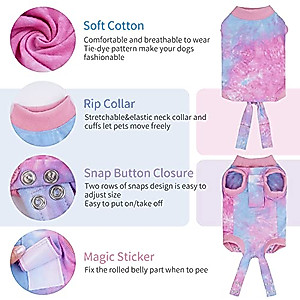 BRKURLEG Dog Recovery Suit Onesie After Surgery,Pet Spayed Neutered Shirt for Female Male Dogs Cats,Surgical Postoperative Snuggly Vest for Abdominal Wounds,Weaning,Anti-Licking Tie Dye Doggy Bodysuit