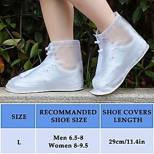 2 Pairs Rain Shoes Cover Non Slip Waterproof Shoe Covers Reusable Shoe Protectors Covers High Top Snow Boots Galoshes Overshoes for Men Women Outdoor Cycling Camping Fishing Garden Travel, White, L