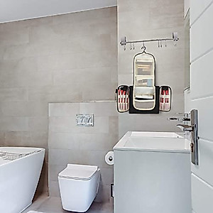 OMYSTYLE Hanging Travel Toiletry Bag for Women and Men, Hygiene Bag, Womens Bathroom and Shower Kit Organizer for Toiletries Cosmetic Makeup Shampoo Brushes (Black, Medium Size)