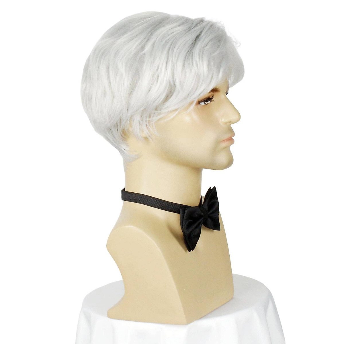 Mens White Wig,Short Silver White Wigs with Bangs for Halloween Cosplay Male Men Anime Man