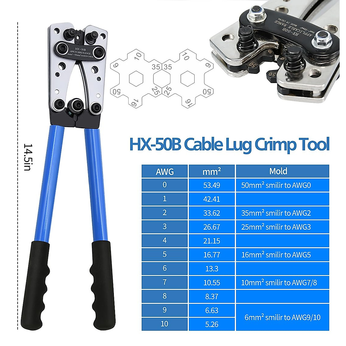Cable Lug Crimping Tool with 170pcs Copper Wire Lugs and 210pcs Heat Shrinkable Tube, Wire Crimping Tool for AWG 10-1/0 Electrical Lug Crimper, with Cable Cutter