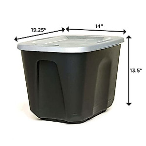 Homz Plastic Storage Tote Box, With Lid, 10 Gallon, Black and Silver, Stackable, 1-Pack
