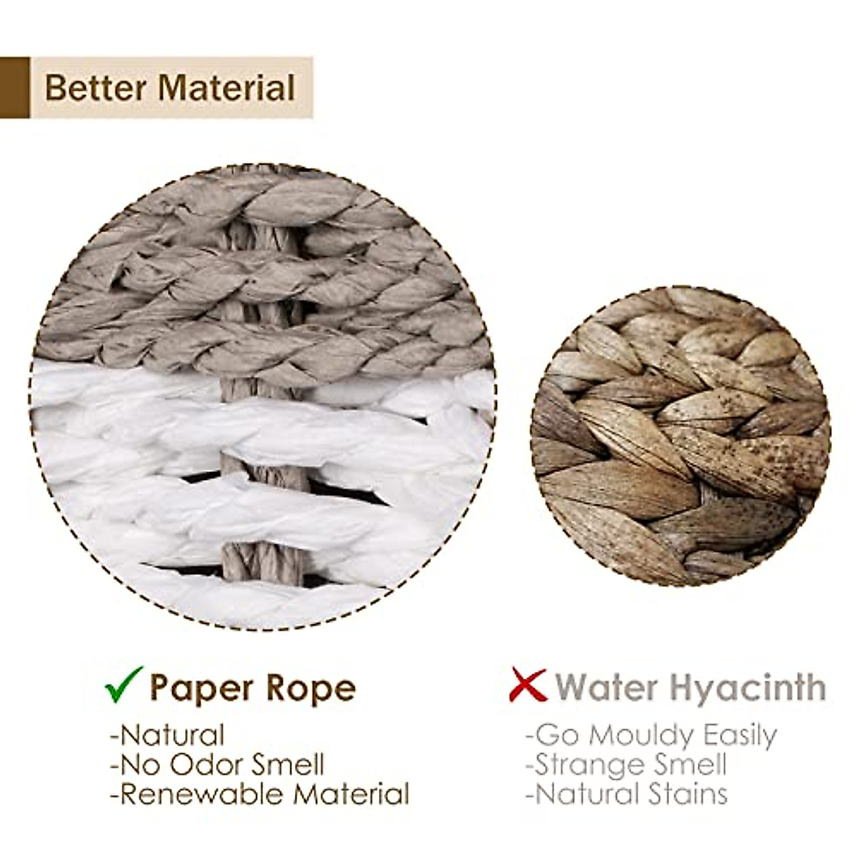 AELS Woven Baskets for Storage, Natural Hand-woven Storage Baskets for Organizing, Cubby Cubes Storage Bins for Shelves, 11" Modern Farmhouse Square Storage Cubes with Handles, Gray and White, 4 Pack