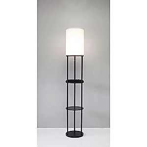 Adesso 3116-01 USB & AC Charging Station Floor Night Lamp with 2 Storage Shelves and Device Holders Black, 63"
