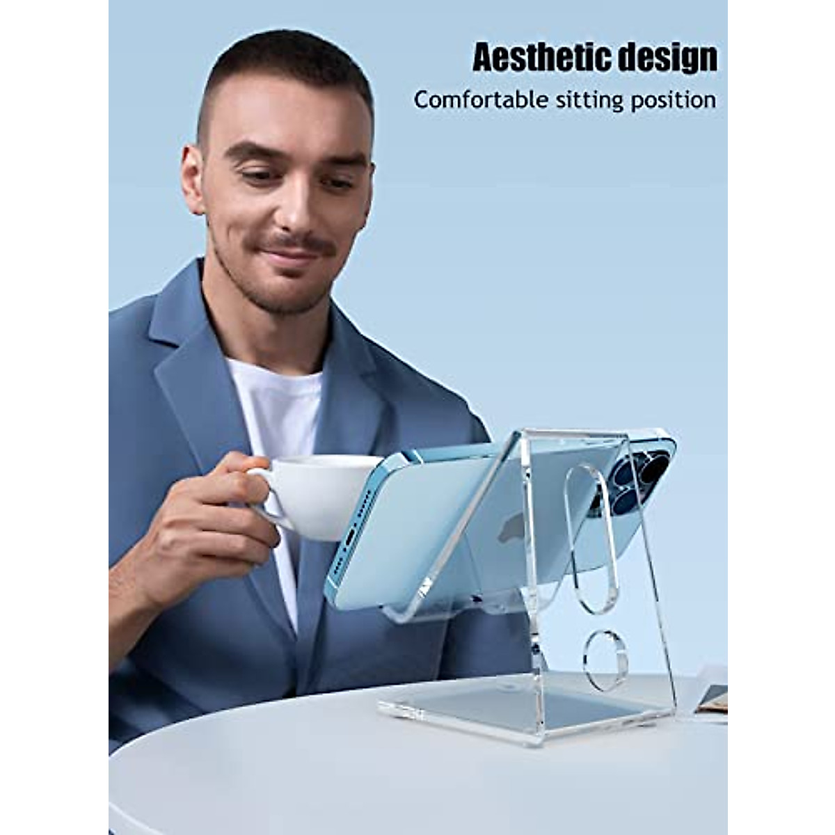 FUCDTEF Acrylic Cell Phone Stand for Desk, Clear Cell Phone Holder, Desktop Mobile Stand Compatible with iPhone 12 13 14 Pro Max, Samsung Galaxy