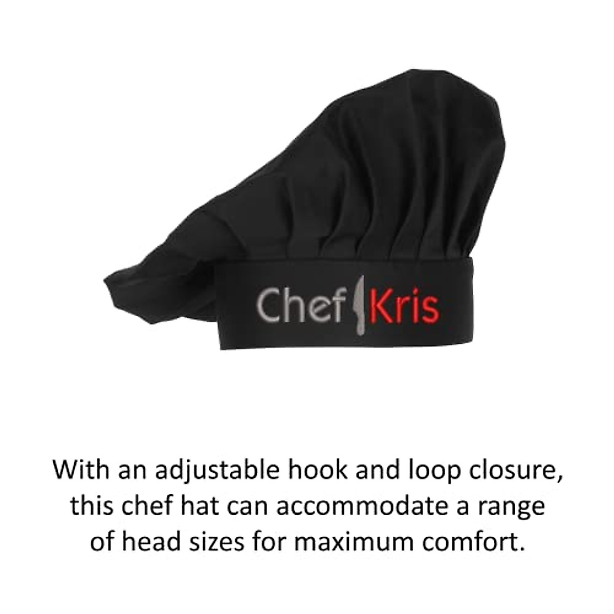 Embroidered Chef Hat with Custom Name a Great Gift Adult Premium Quality (Black)