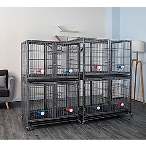 Go Pet Club 44" Heavy Duty Stackable Cat Dog Pet Metal Crate Kennels Outdoor and Indoor with Divider and Water Bowls, Large