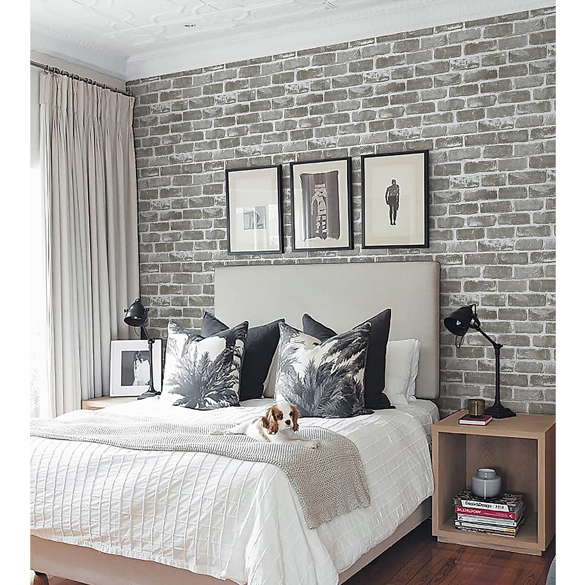 Timeet Grey Brick Wallpaper Peel and Stick Brick Wallpaper 17.7"×118.11" Self Adhesive Removable Wallpaper Faux Brick Wallpaper for Bedroom Living Room Wall Decor Vinyl Film Roll