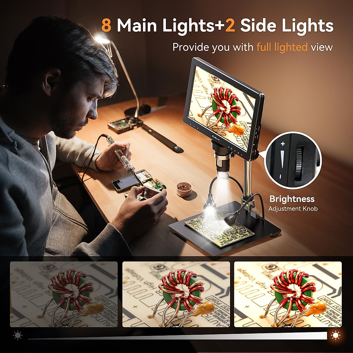 Elikliv EDM9 Max Digital Microscope: 10.1" 1500X 20MP HD IPS HDMI Coin Microscope Magnifier for Error Coins with Screen & Light, LCD Soldering Microscopes for Adults, PC/TV View, 64GB