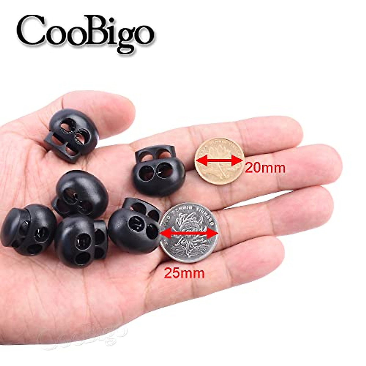 25pcs Spring Cord Lock End Stopper Fastener Slider Toggles Clip Double Hole Round Ball Plastic for Drawstrings Lanyard Paracord Elastic Bungee Shock Cord Rope