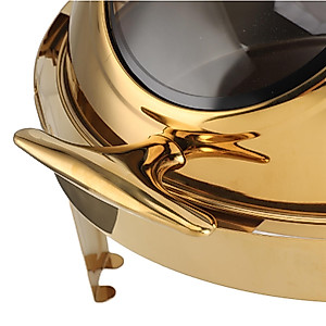 Stainless Steel Alcohol Heated Round Catering Food Warmer with Food Pan Visible Lid for Event Party Holiday Gold (2 Compartment Pan)