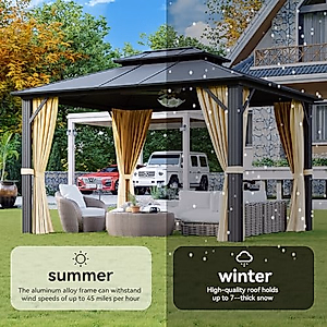 Aoxun 12' X 20' Hardtop Gazebo, Galvanized Steel Double Top, Aluminum Metal Gazebo with Curtains and Netting, Permanent Gazebo Pavilion for Wedding, Party, Outdoor Dining