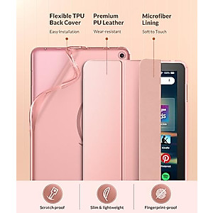 MoKo Case Fits All-New Kindle Fire HD 8 & 8 Plus Tablet (12th Generation-2024/2022 Release) 8", Soft TPU Frosted Colored Back Cover Multi-Angle Slim Smart Shell, Auto Wake/Sleep,Rose Gold