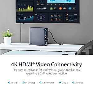 StarTech.com 35ft Plenum Rated HDMI Cable, 4K High Speed Long HDMI Cord w/ Ethernet, 4K30 UHD, 10.2 Gbps, HDCP 1.4, In Wall Plenum HDMI 1.4 Display Cable, HDMI to HDMI Computer to TV Cable (HDPMM35)